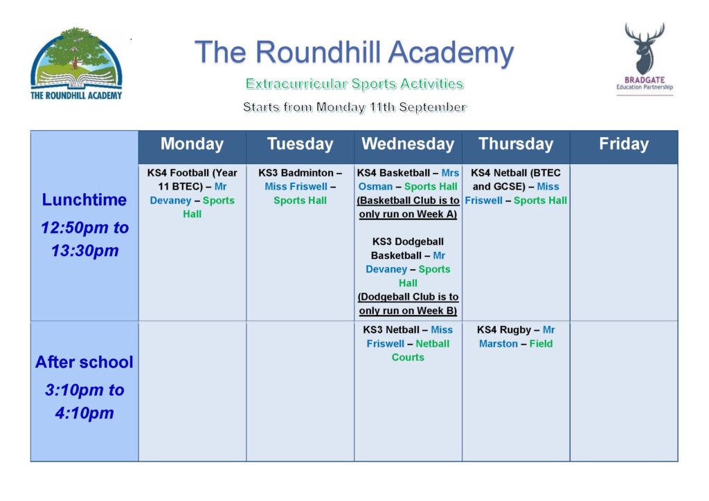 Extra-Curricular Activities - The Roundhill Academy
